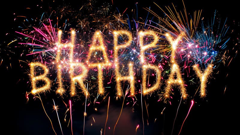 Happy Birthday Text Message with Sparklers Exploding Fireworks Stock ...