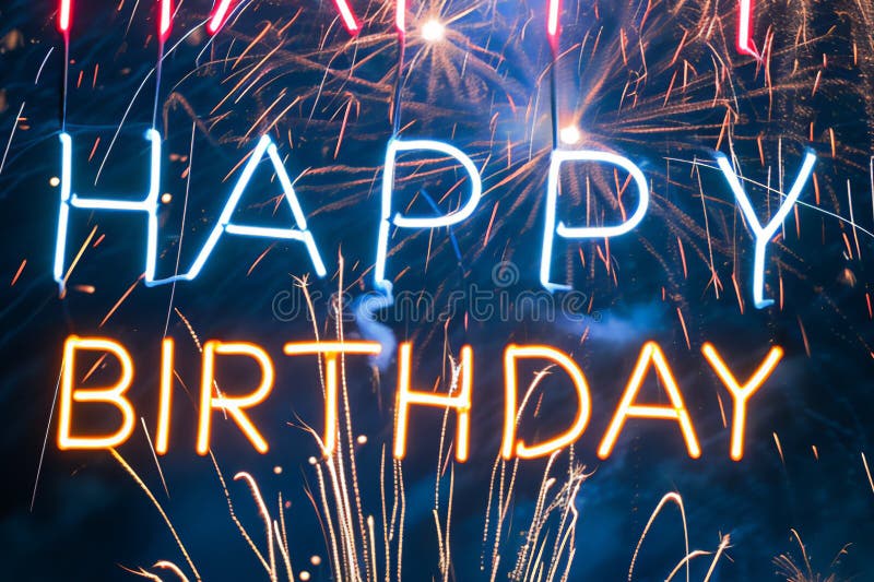 Happy Birthday Text Message with Sparklers Exploding Fireworks Stock ...