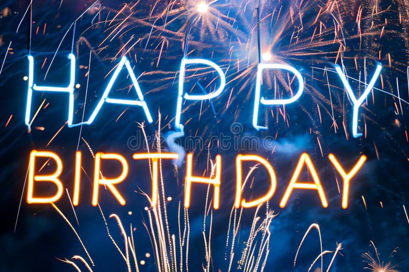 Happy Birthday Text Message with Sparklers Exploding Fireworks Stock ...