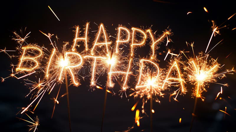 Happy Birthday Text Message with Sparklers Exploding Fireworks Stock ...