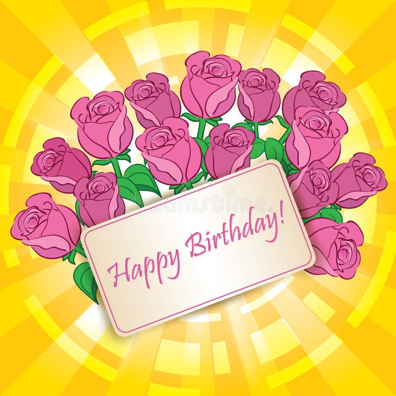 Happy Birthday - Vector Greeting Card with Roses Stock Vector ...