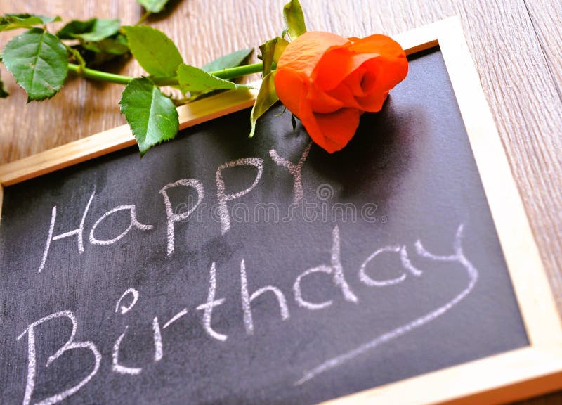 Happy Birthday Write on the Board Stock Photo - Image of leaf ...