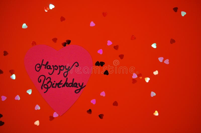 Happy Birthday Write in Hearts between Hearts Confetti Stock Photo ...