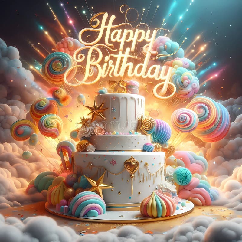 Happy Birthday Written in Elegant Script on a Large White Cake. Stock ...