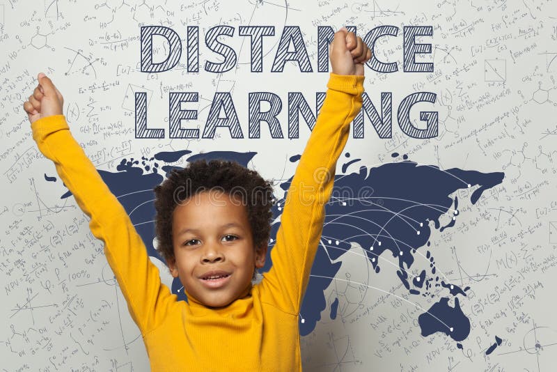 Happy Black Child Boy Having Fun, Distance Learning Concept Stock Photo ...