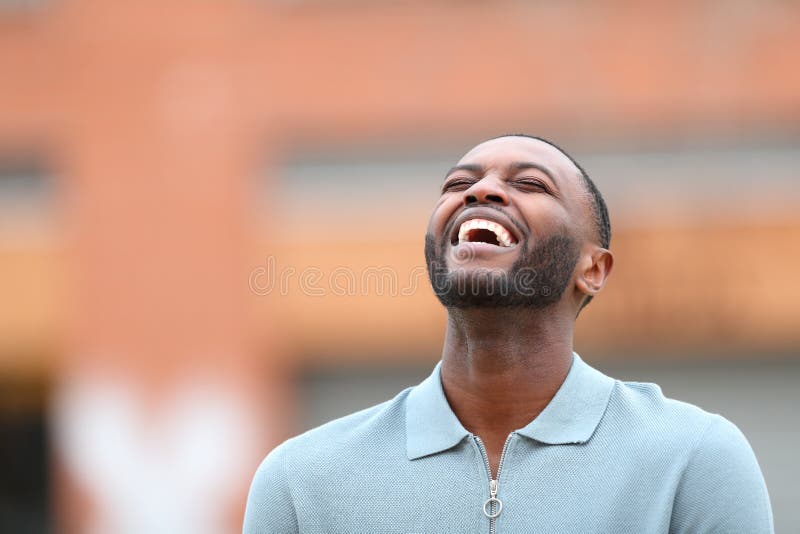 Happy Black Man Laughing in the Street Stock Image - Image of beard ...