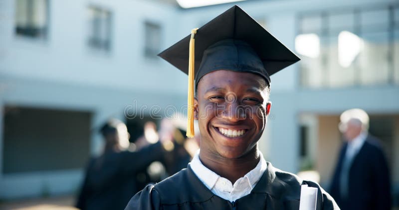 Happy Black Man, Student and Graduation with Degree at University for ...