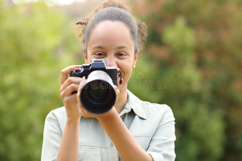 Happy Black Photographer Looking at Camera Stock Image - Image of learn ...