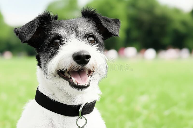 Happy Black and White Terrier Dog in a Sunny Park Setting Stock Photo ...