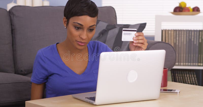 Happy Black Woman Making an Online Purchase Stock Image - Image of ...