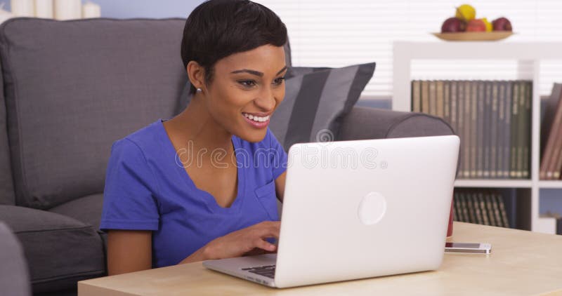 Happy Black Woman Surfing the Internet Stock Image - Image of home ...