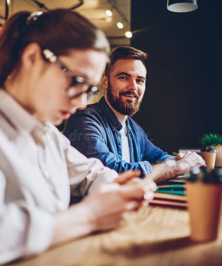 Happy Blogger Spending Time in Coworking Space Stock Photo - Image of ...