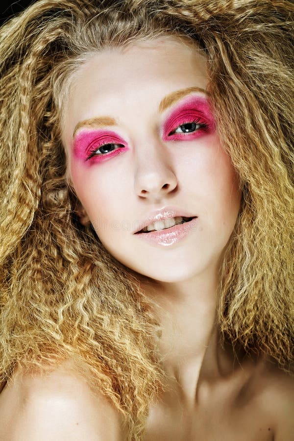 Happy Blond Woman with Pink Make Up Stock Photo - Image of healthy ...