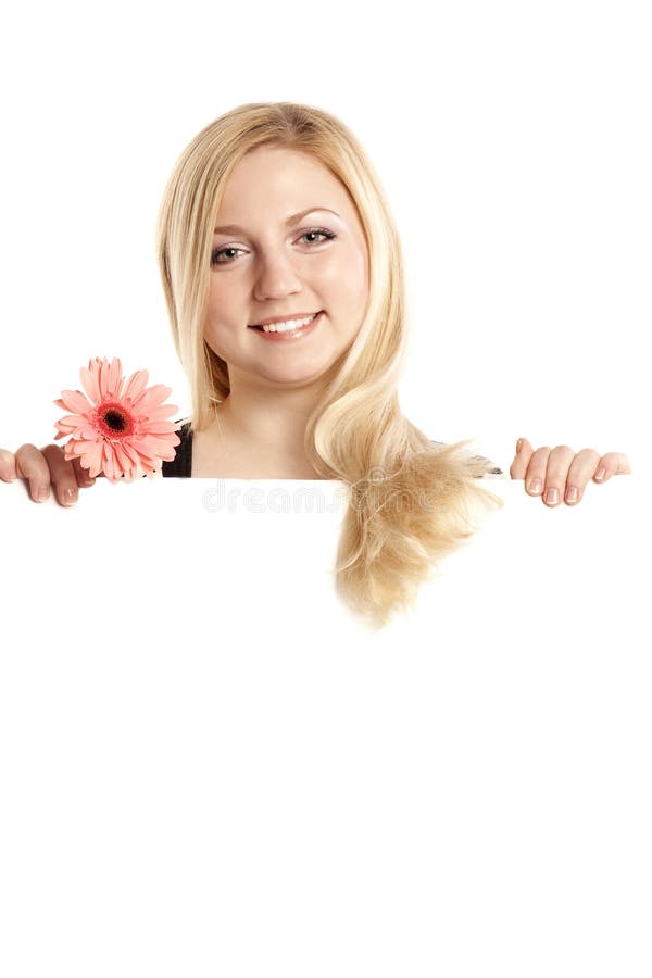 Happy Blonde with a Pink Flower Stock Image - Image of hair, floral ...