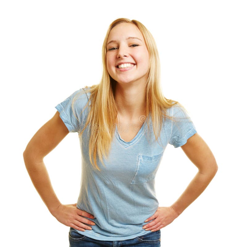 Happy blonde woman grining stock image. Image of girl - 61804305