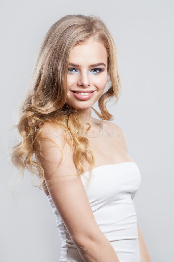 Happy Blonde Model Woman with Long Healthy Blonde Hair Stock Photo ...