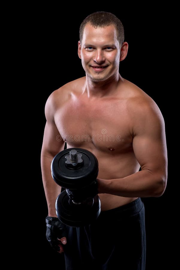 Happy Bodybuilder with Dumbbell Stock Photo - Image of beauty, health ...