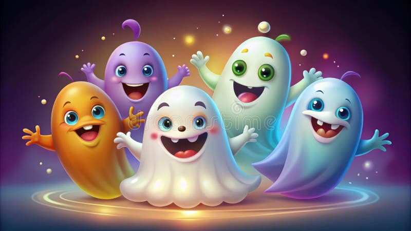 Happy Boo Crew Five Friendly Cartoon Ghosts Celebrate. Generative AI ...