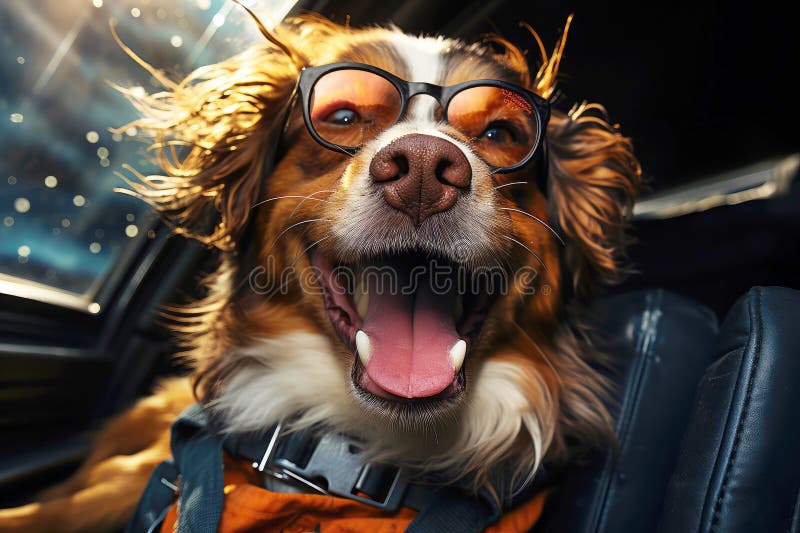 Happy Border Collie Dog Riding in a Car Stock Illustration ...