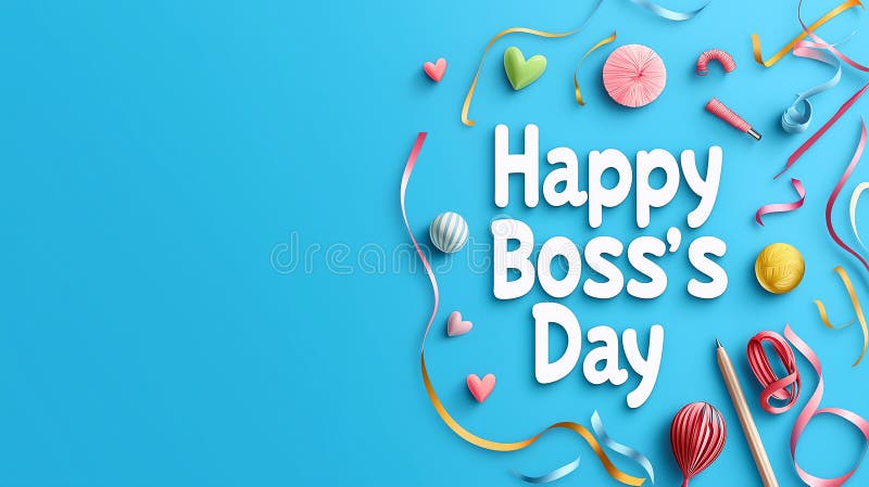 Happy Boss Day Celebration with Colorful Decorations and Text on Blue ...