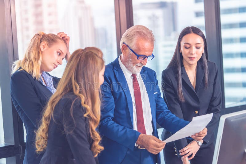 Happy Boss Helping Officer in Multiculture Office Stock Image - Image ...