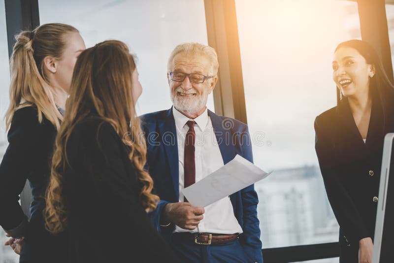 Happy Boss Laughing with Officer in Multiculture Office Stock Photo ...