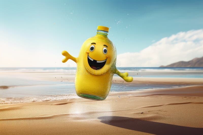 A Happy Bottle of Lemonade at the Beach Created with Generative AI ...
