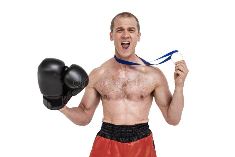 Boxer Showing Muscles Isolated on White Stock Image - Image of torso ...