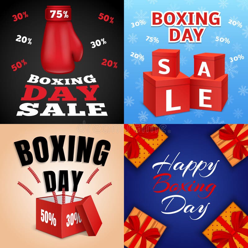 Happy Boxing Day Logo Set, Flat Style Stock Vector - Illustration of ...