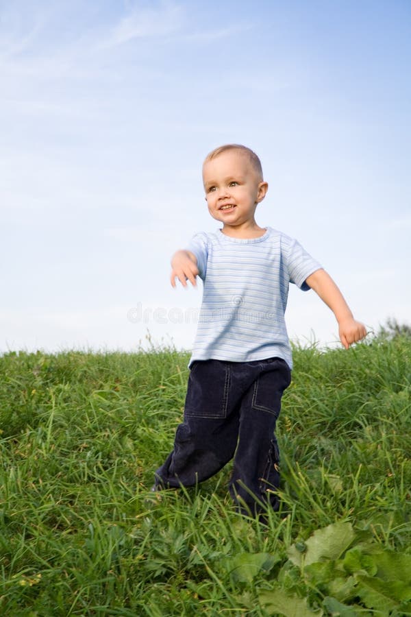 Boy running stock image. Image of blue, laugh, happy - 10232563