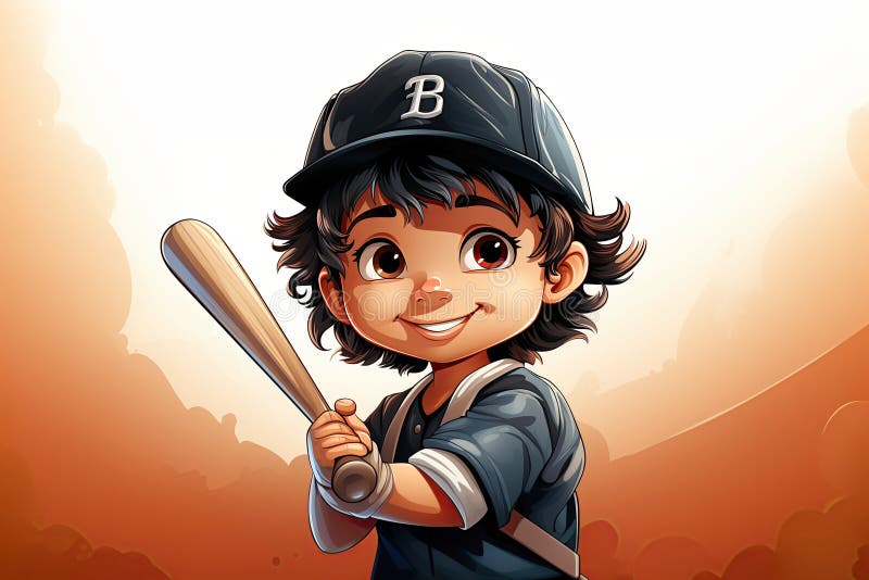 Happy Boy Baseball Player in Cap with a Bat in Hands. Cartoon Character ...