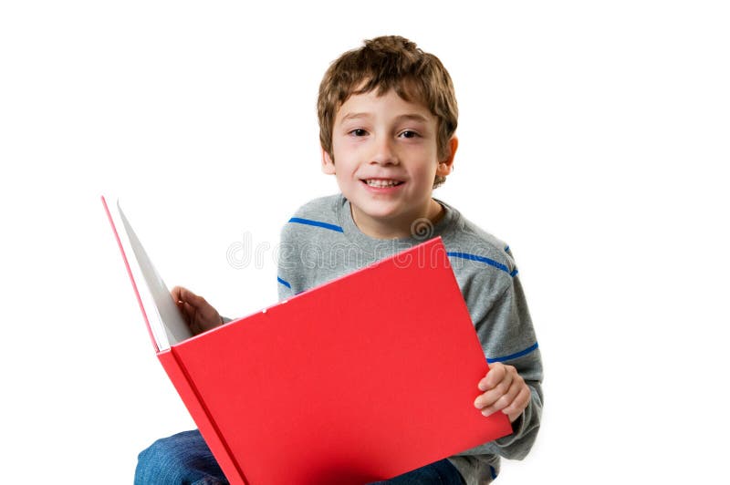 Happy boy with a book stock photo. Image of white, learning - 18182628