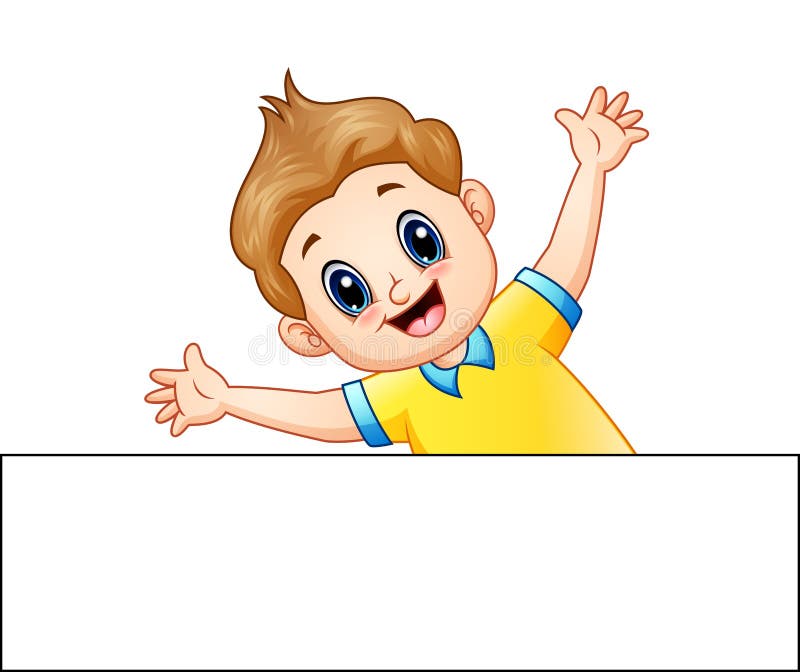 Happy Boy Cartoon with a Blank Sign Stock Vector - Illustration of ...