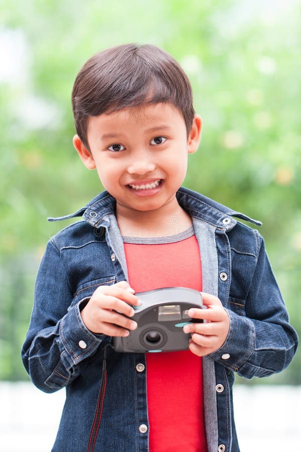 Happy Boy with Compact Camera. Stock Image - Image of beautiful ...