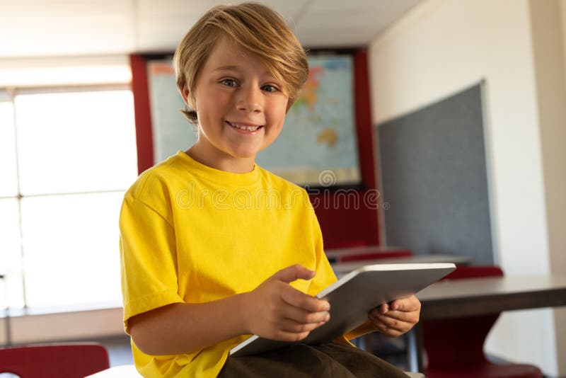 Boy Sitting Over Desk and Counting with His Finger Stock Image - Image ...