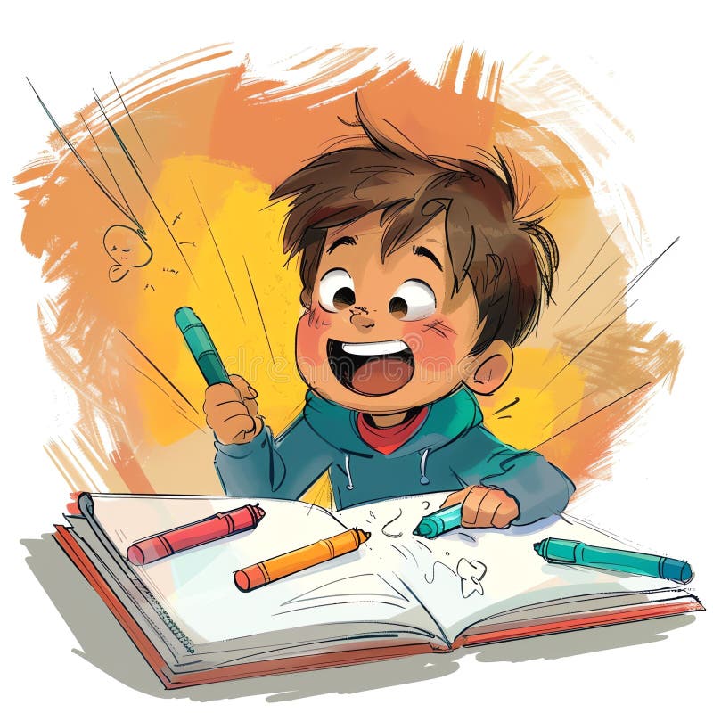 Happy Boy Drawing in Sketchbook, Unleashing Creativity and Imagination ...