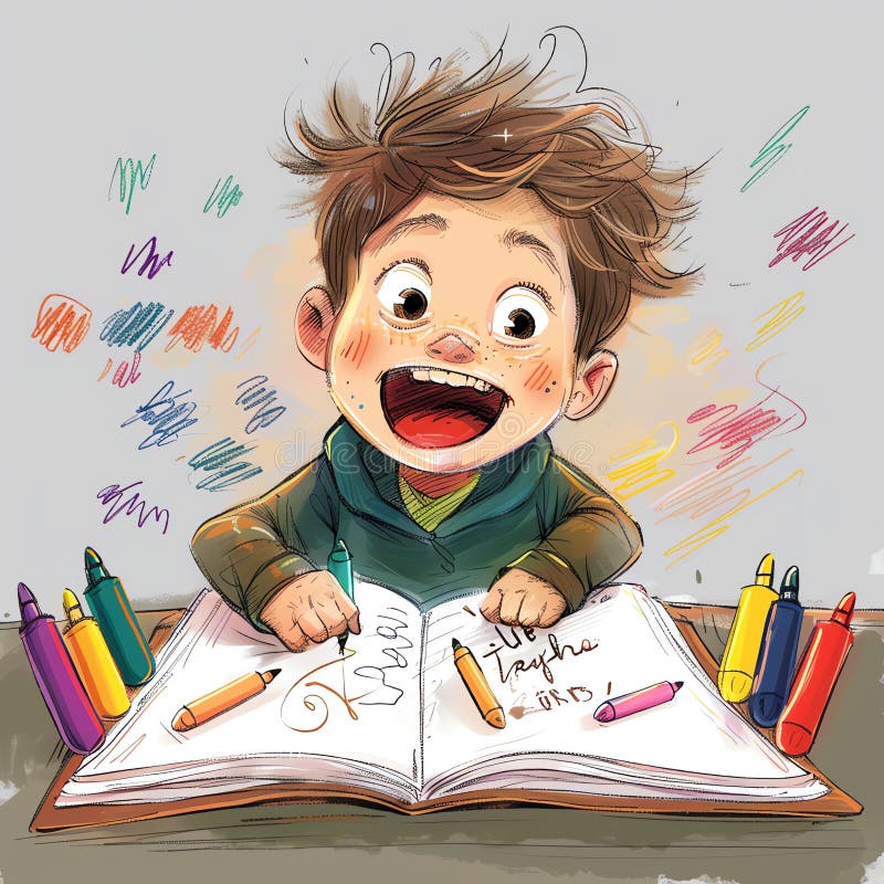 Happy Boy Drawing in Sketchbook, Unleashing Creativity and Imagination ...