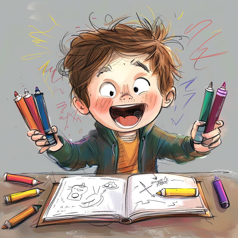 Happy Boy Drawing in Sketchbook, Unleashing Creativity and Imagination ...
