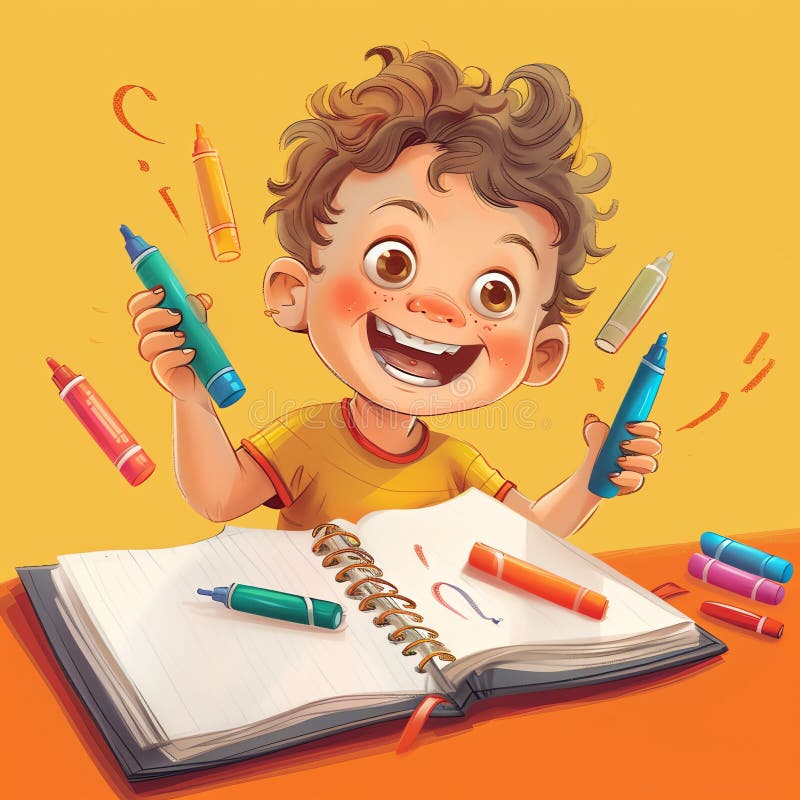 Happy Boy Drawing in Sketchbook, Unleashing Creativity and Imagination ...