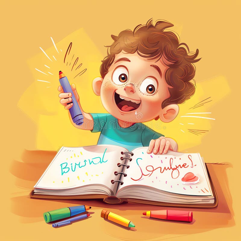Happy Boy Drawing in Sketchbook, Unleashing Creativity and Imagination ...