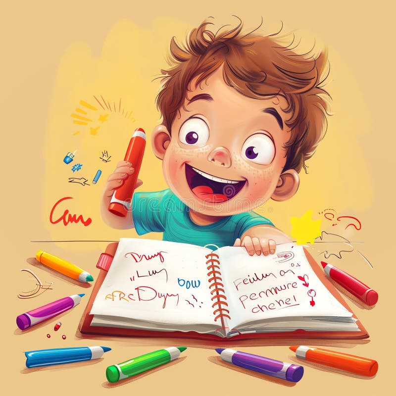 Happy Boy Drawing in Sketchbook, Unleashing Creativity and Imagination ...