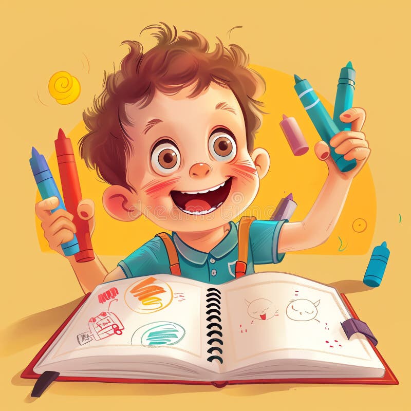 Happy Boy Drawing in Sketchbook, Unleashing Creativity and Imagination ...