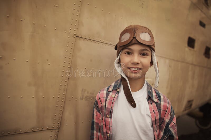 Happy Boy Dreaming of Being Pilot Stock Image - Image of fighter, aged ...