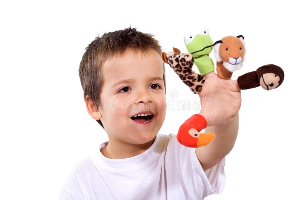 Happy Boy with Finger Puppets Stock Photo - Image of animals, cute: 7885288