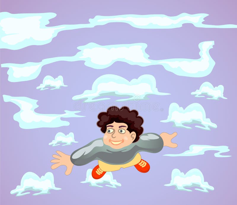 Happy boy fly on cloud stock illustration. Illustration of high - 27018287