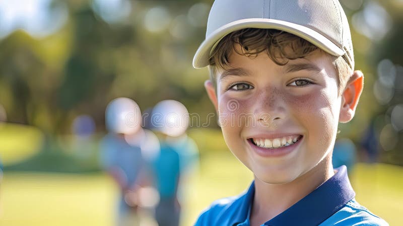 Happy Boy at a Golf Lesson Smiling at the Camera Stock Illustration ...