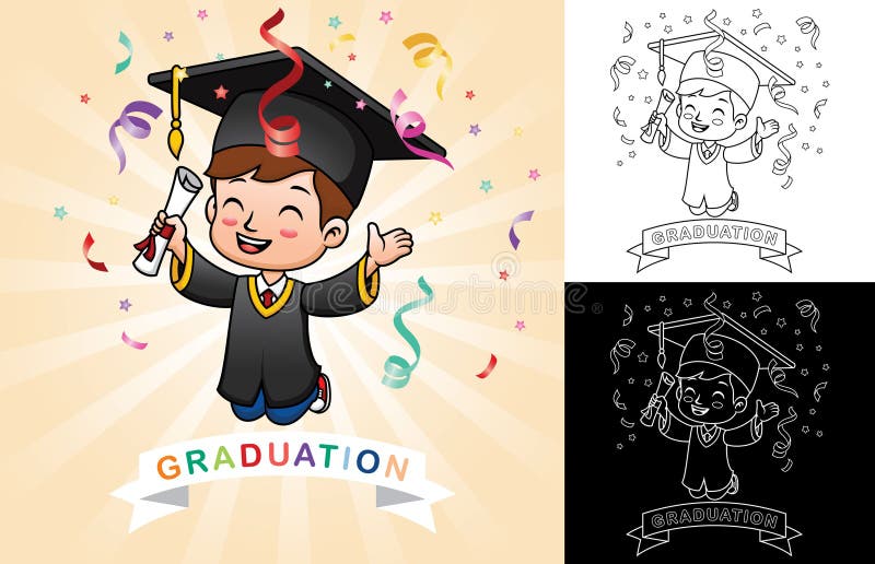 Happy Boy Graduation Celebration, Vector Cartoon Illustration Stock ...