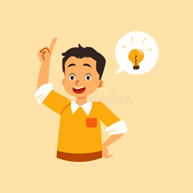 Happy Boy Has Brilliant Solution and Idea, Flat Vector Illustration ...