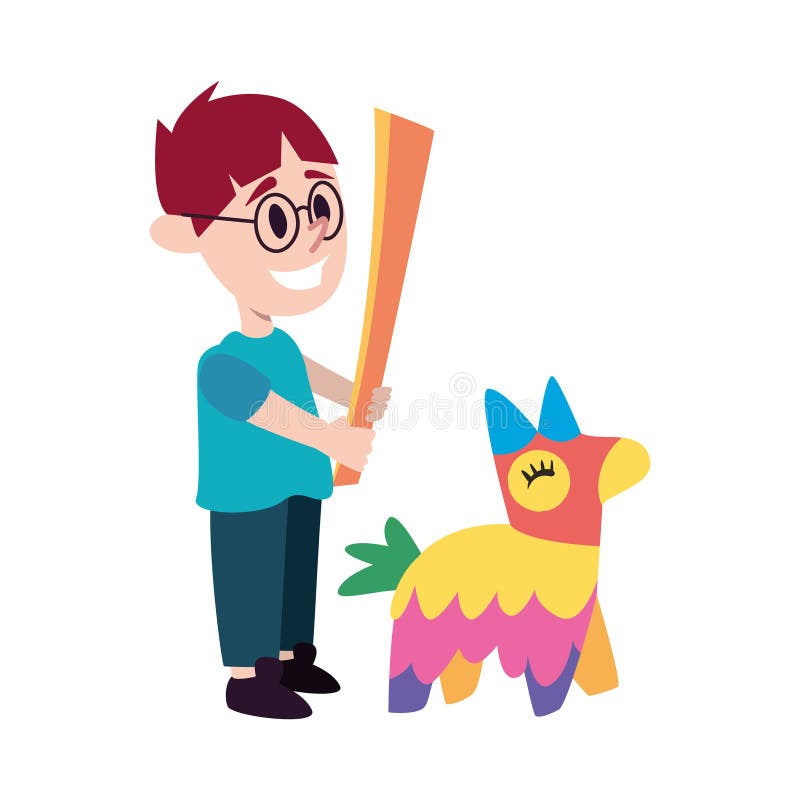 Happy Boy Hitting the Pinata Party Stock Illustration - Illustration of ...