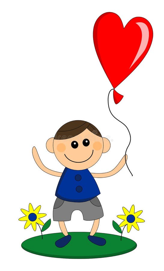 Happy Boy Holds Balloon in Heart Shape Stock Illustration ...